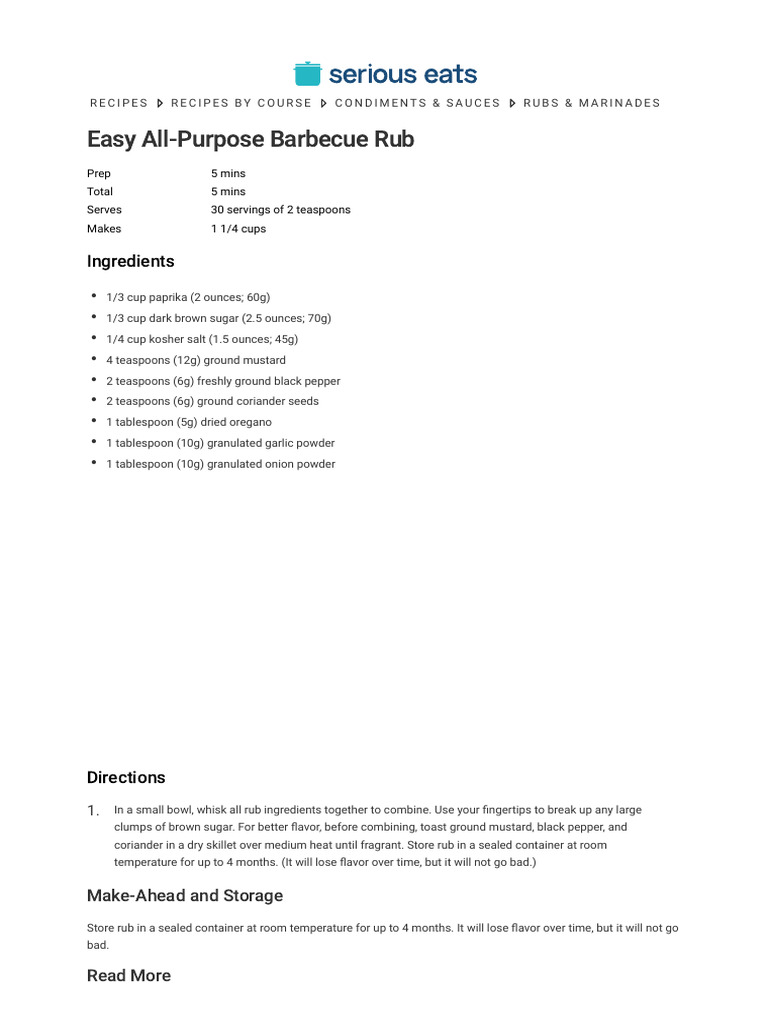 Easy All-Purpose BBQ Rub Recipe | PDF