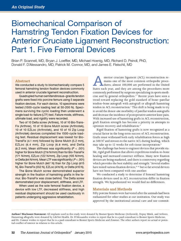 Biomechanical Comparison of Hamstring Tendon Fixation Devices For ...