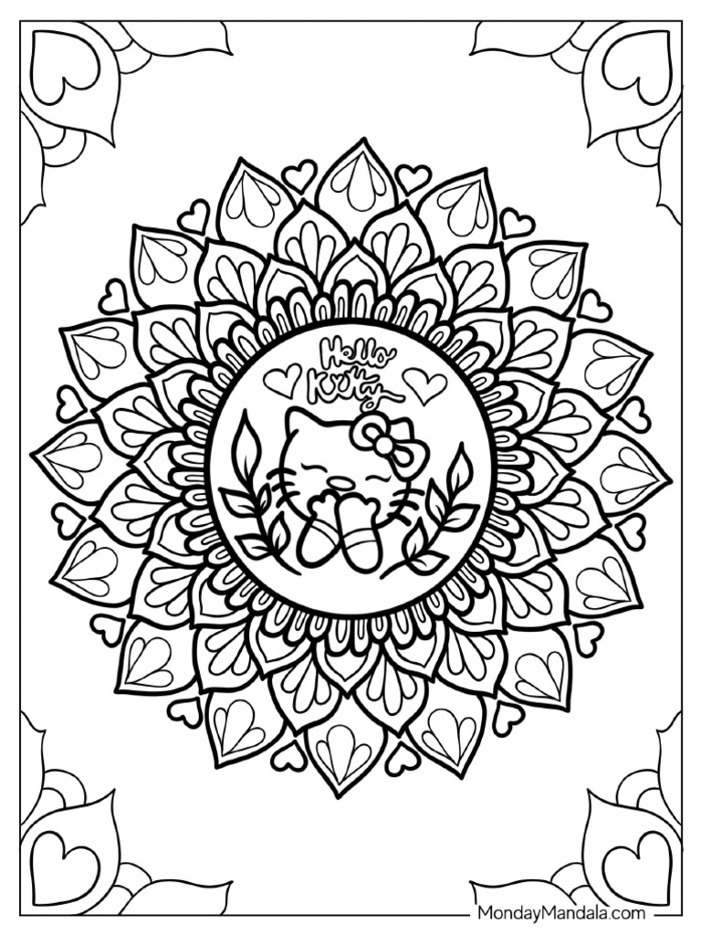 Easy Hello Kitty Mandala To Color | PDF