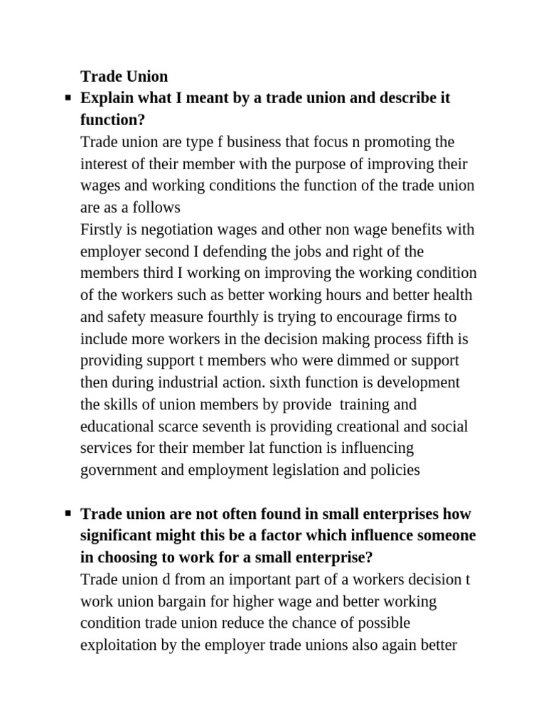 Trade Union 1 | PDF | Trade Union | Employment