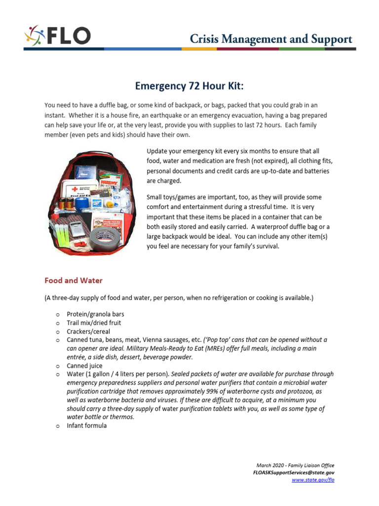 Essential 72-Hour Emergency Kit Guide | PDF | Meal