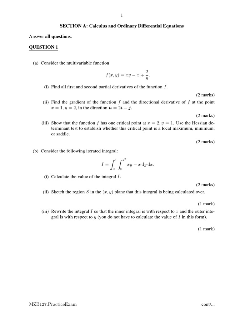 Calculus and Differential Equations Exam | PDF | Ordinary Differential ...