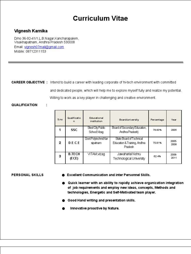 Curriculum Vitae: Vignesh Karnika | PDF | Android (Operating System) | Television