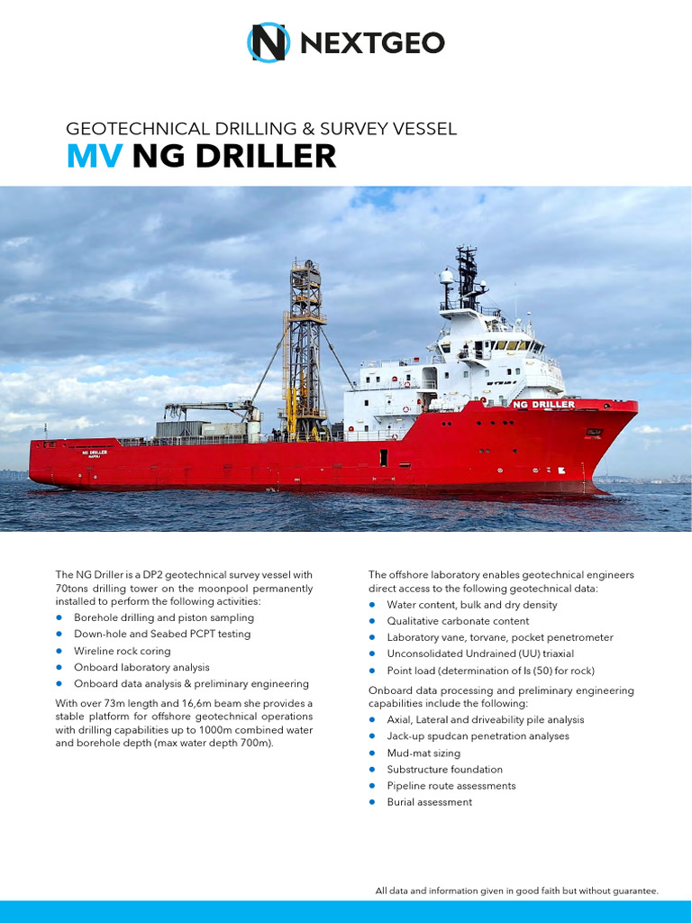 Geotechnical Survey Vessel MV NG Driller | PDF | Borehole