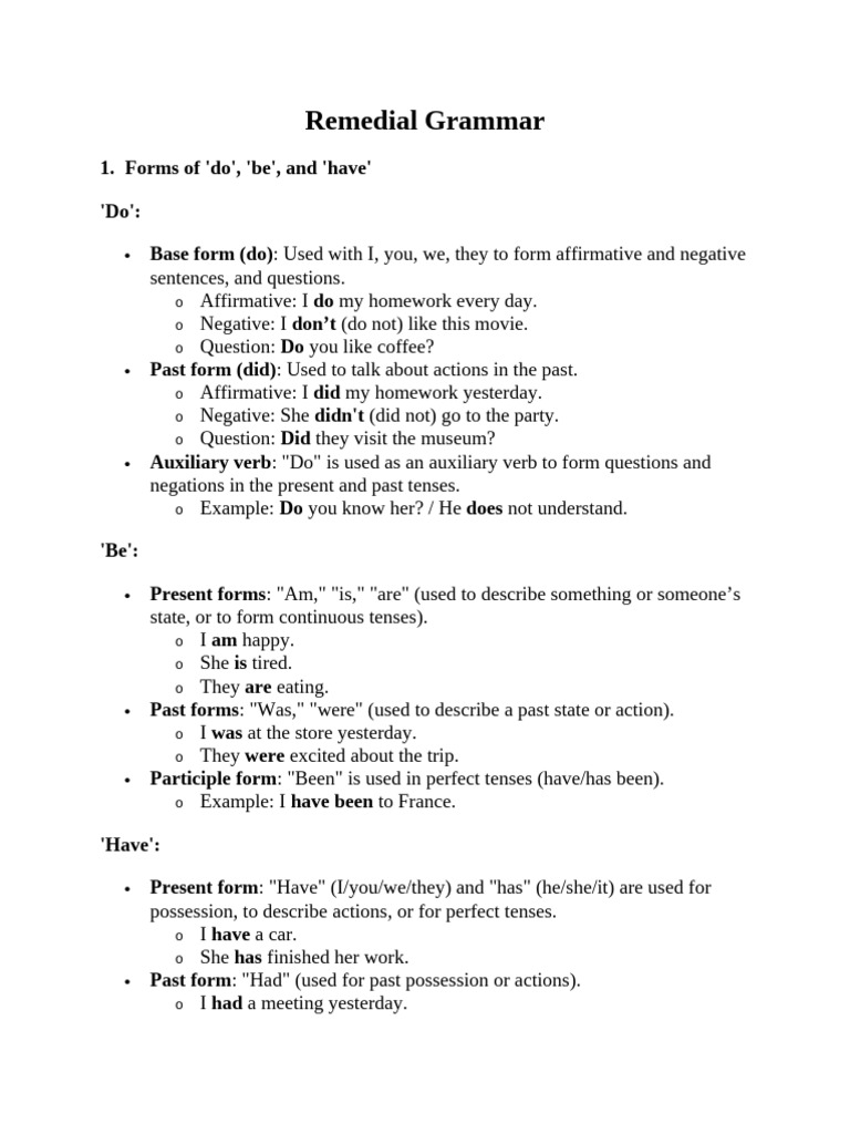 Remedial Grammar | PDF | Verb | Morphology