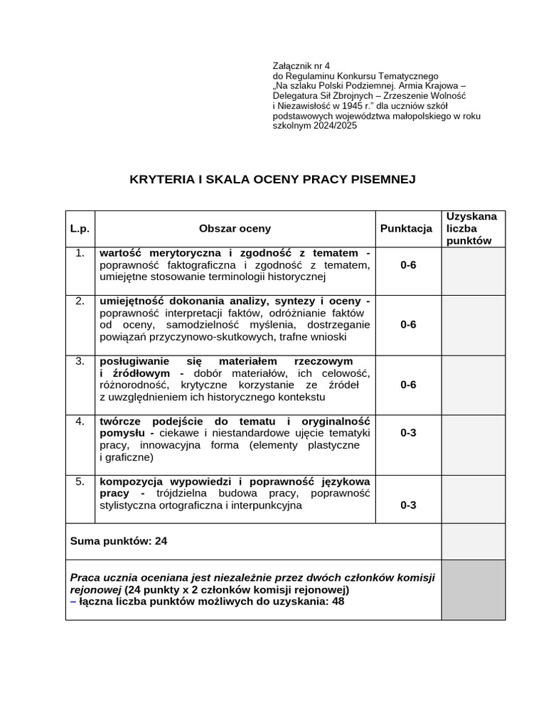 Zal. NR 4 Kryteria I Skala Oceny Pracy Pisemnej 2 | PDF