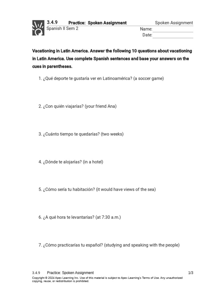 3.4.9 Practice - Spoken Assignment (Spoken Assignment) | PDF