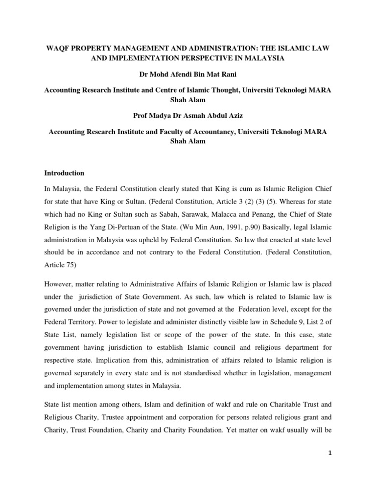 Waqf Property Management and Administration | PDF | Trustee | Trust Law