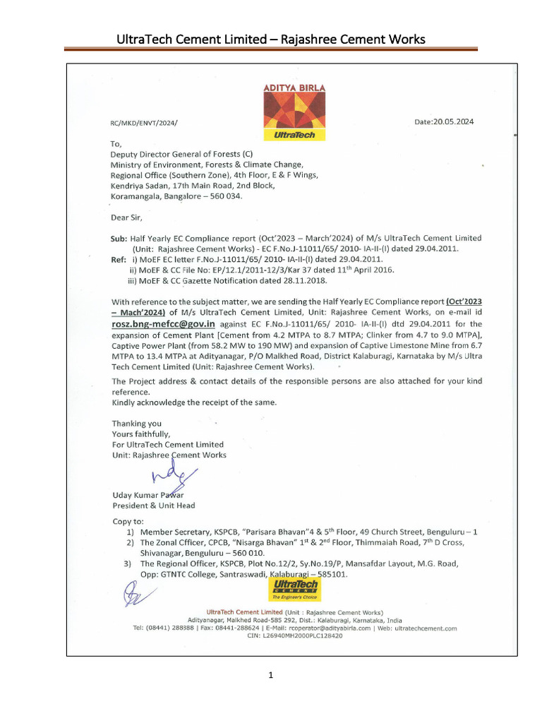 Rajashree Cement Works Compliance Report | PDF | Particulates | Pollution