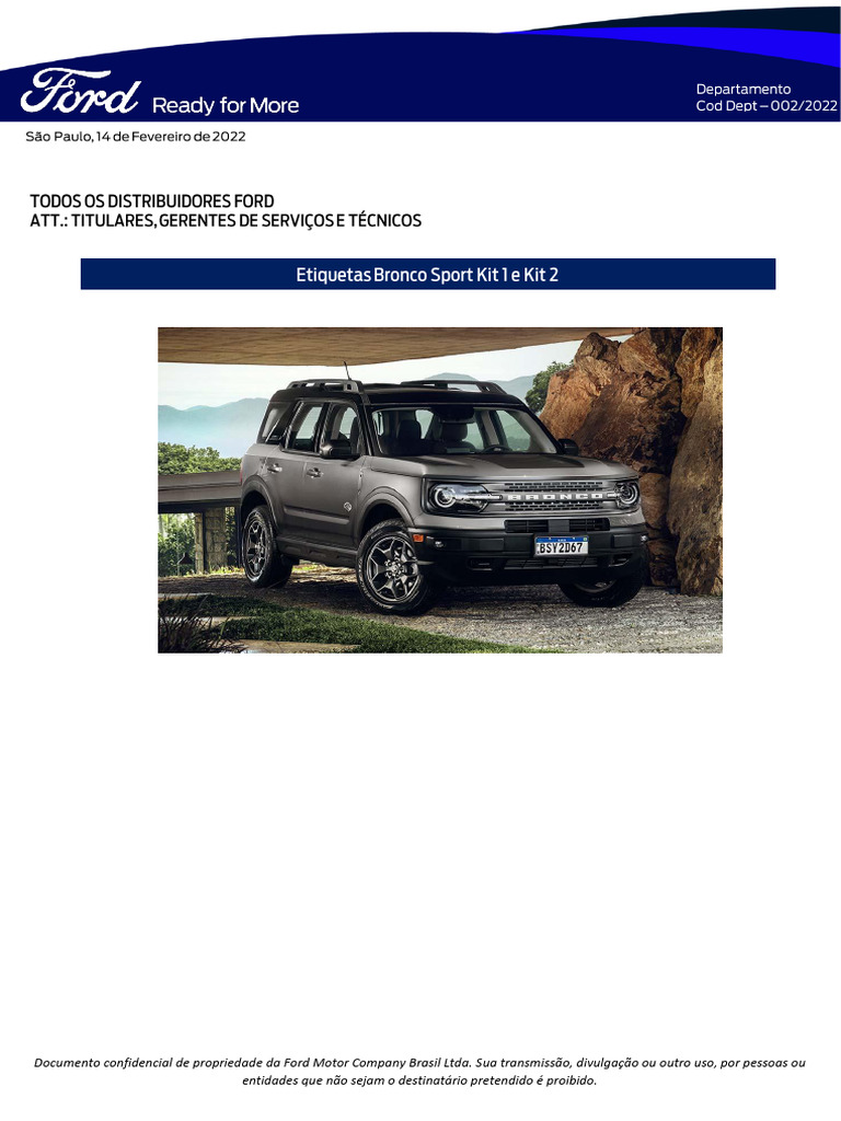 Etiquetas do Kit Bronco Sport Ford | PDF