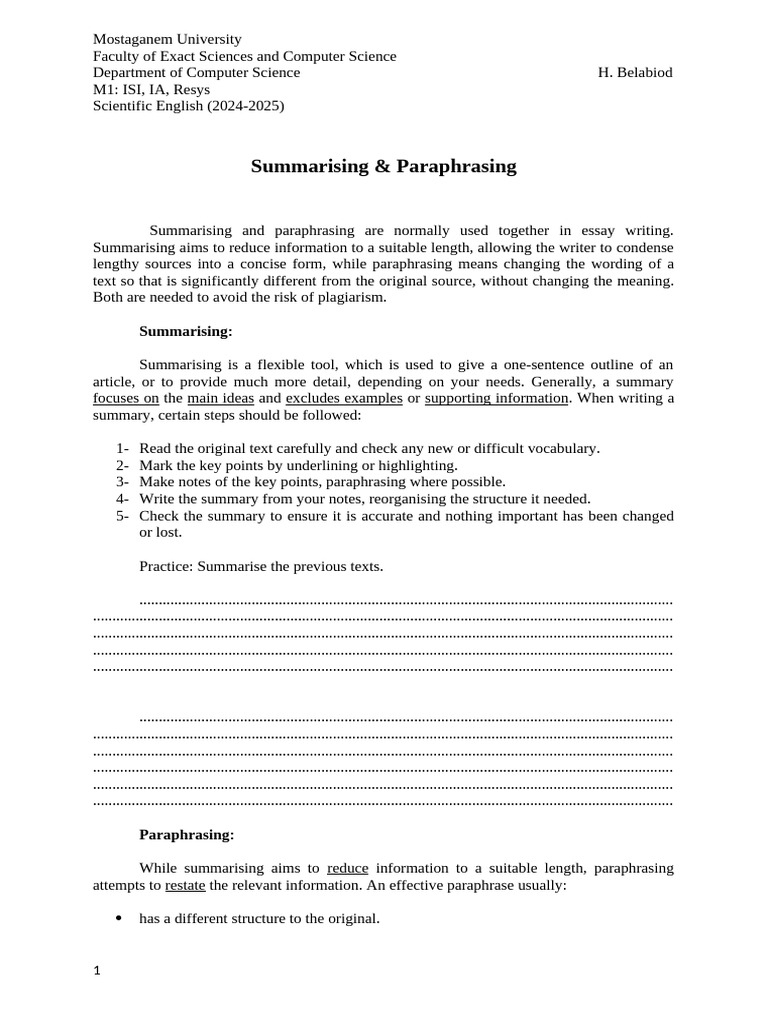 Summarising and Paraphrasing Guide | PDF | Computing | Human Communication