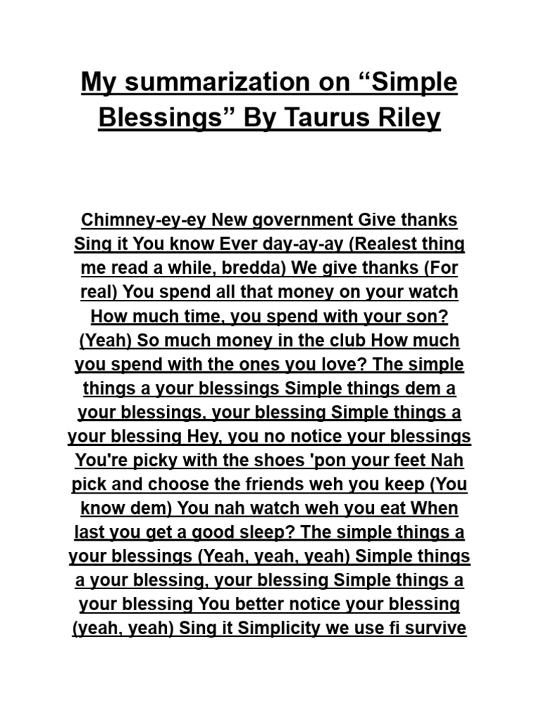 My Summarization On "Simple Blessings" by Taurus Riley | PDF
