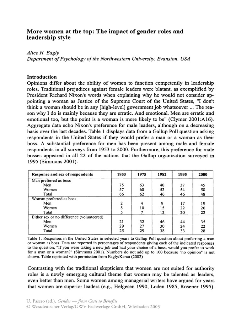 Leadership Style Gender Roles Article 1 | PDF