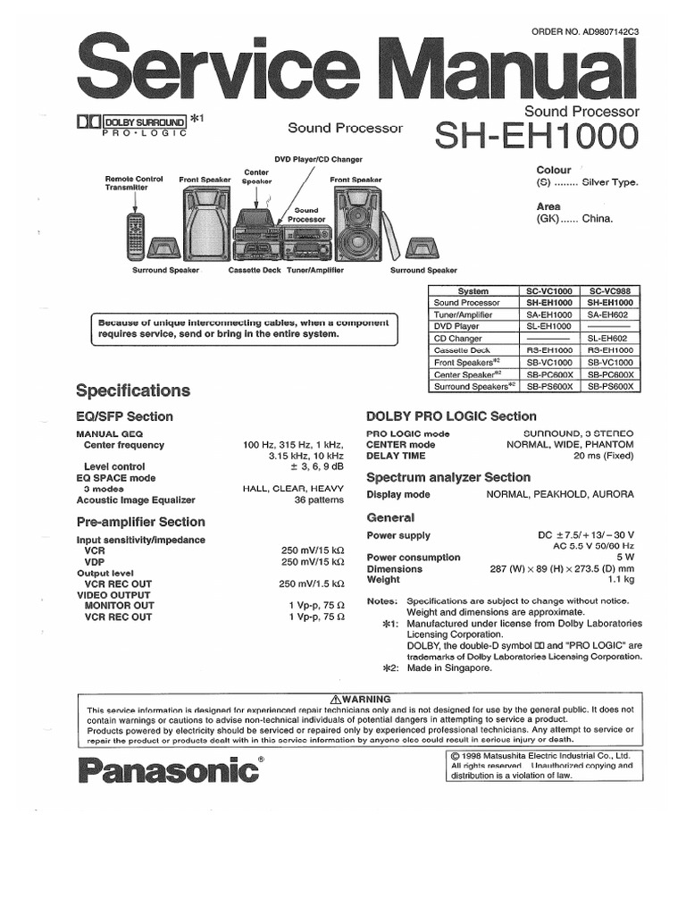 Panasonic Technics Sh-Eh1000 | PDF