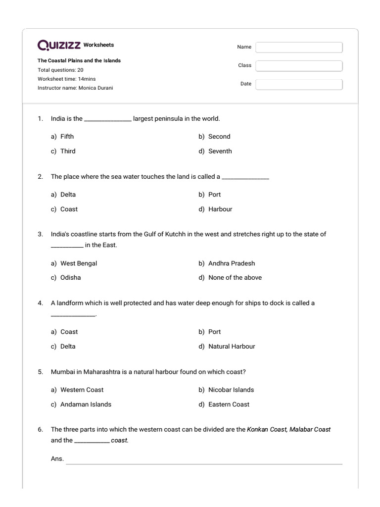 Coastal Plains and Islands Worksheet | PDF | Coast | Hydrography