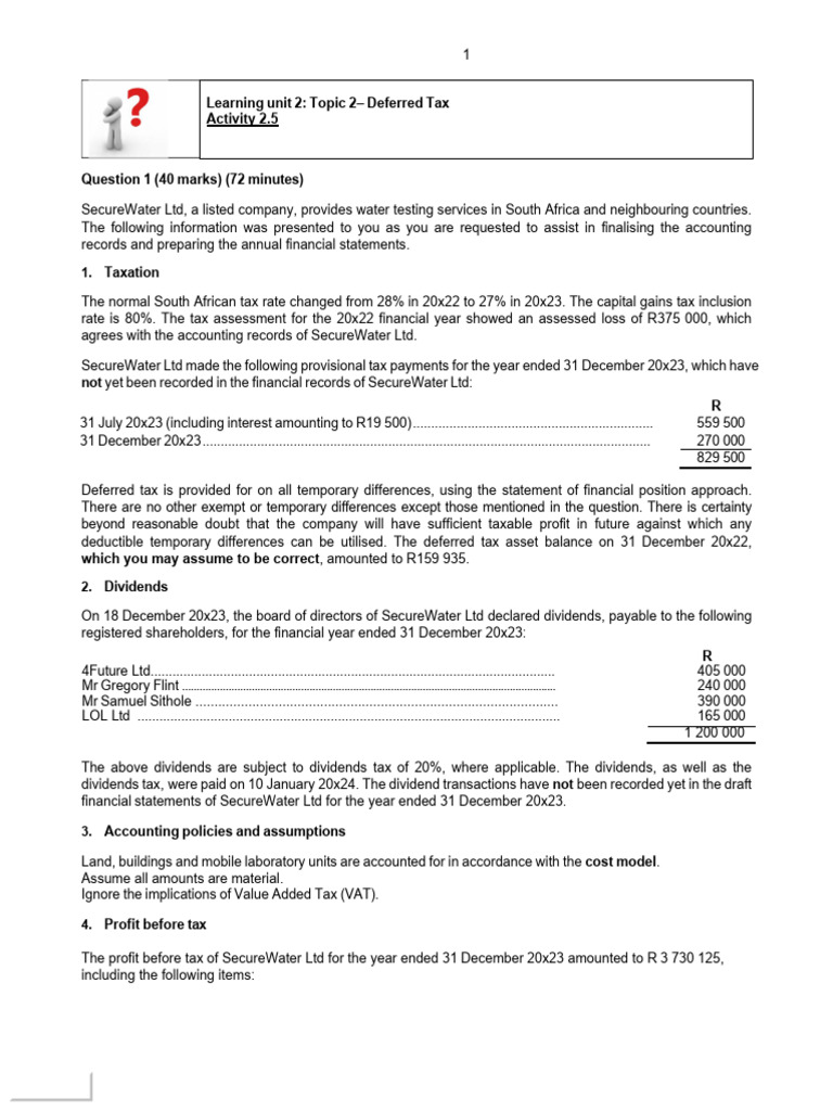 UNISA 2.5 - Integrated Questions - Income Tax - Updated | PDF | Taxes ...