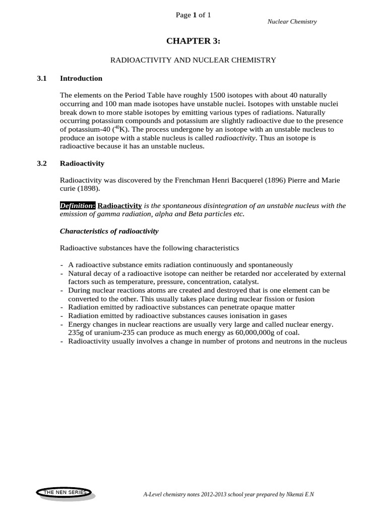 A-Level Nuclear Chemistry Notes | PDF