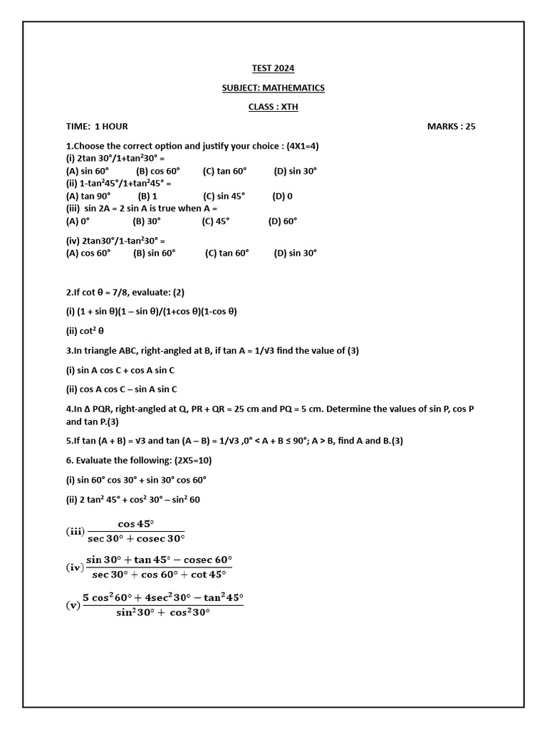 Class 10tn Trignometry | PDF