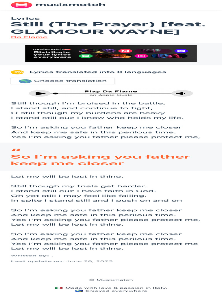 Da Flame - Still (The Prayer) (Feat. GLAMOUR WAYNE) Lyrics Musixmatch | PDF