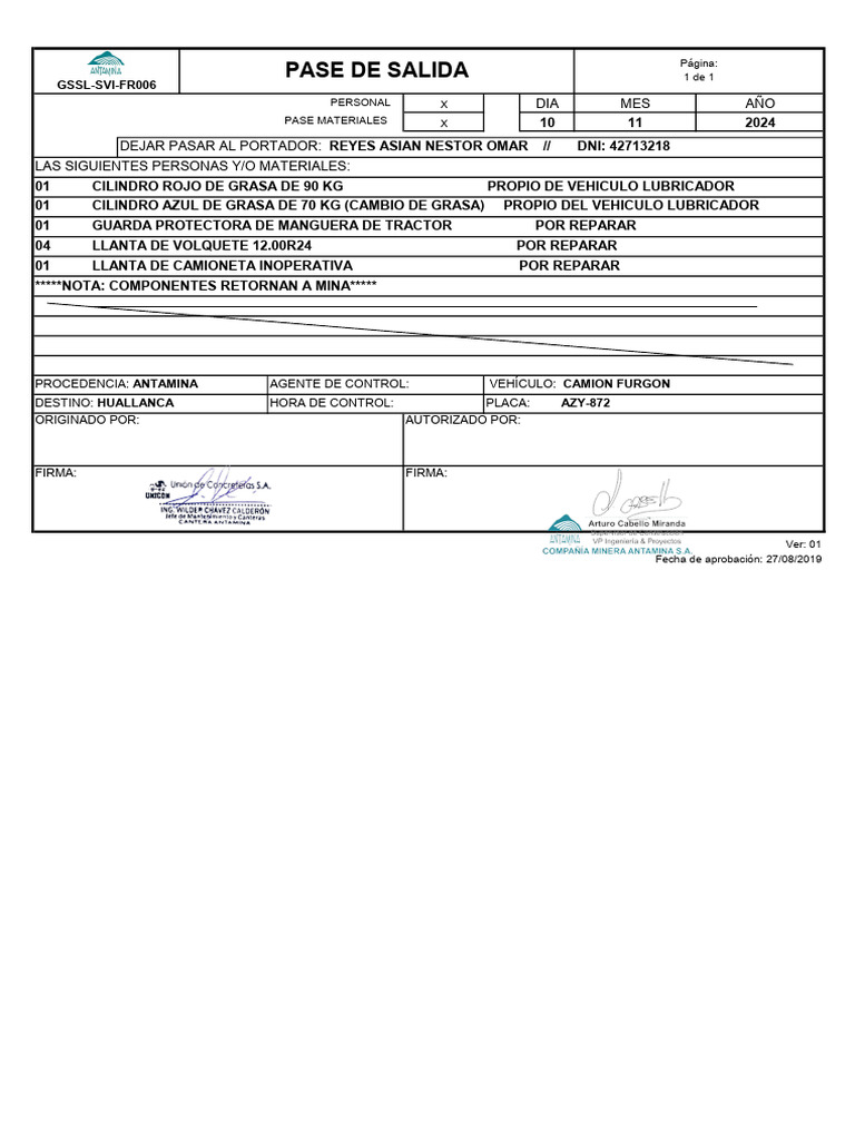 Pase de Salida - 10.11.2024 | PDF