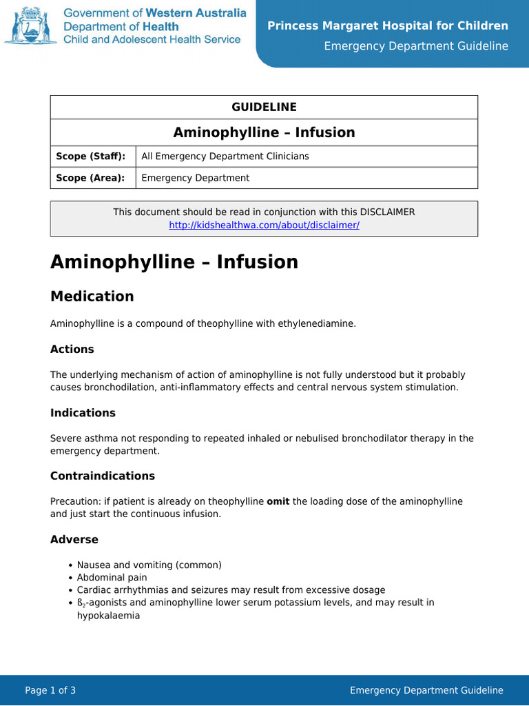 Kids Health WA Guideline - Aminophylline – Infusion | PDF | Intravenous ...