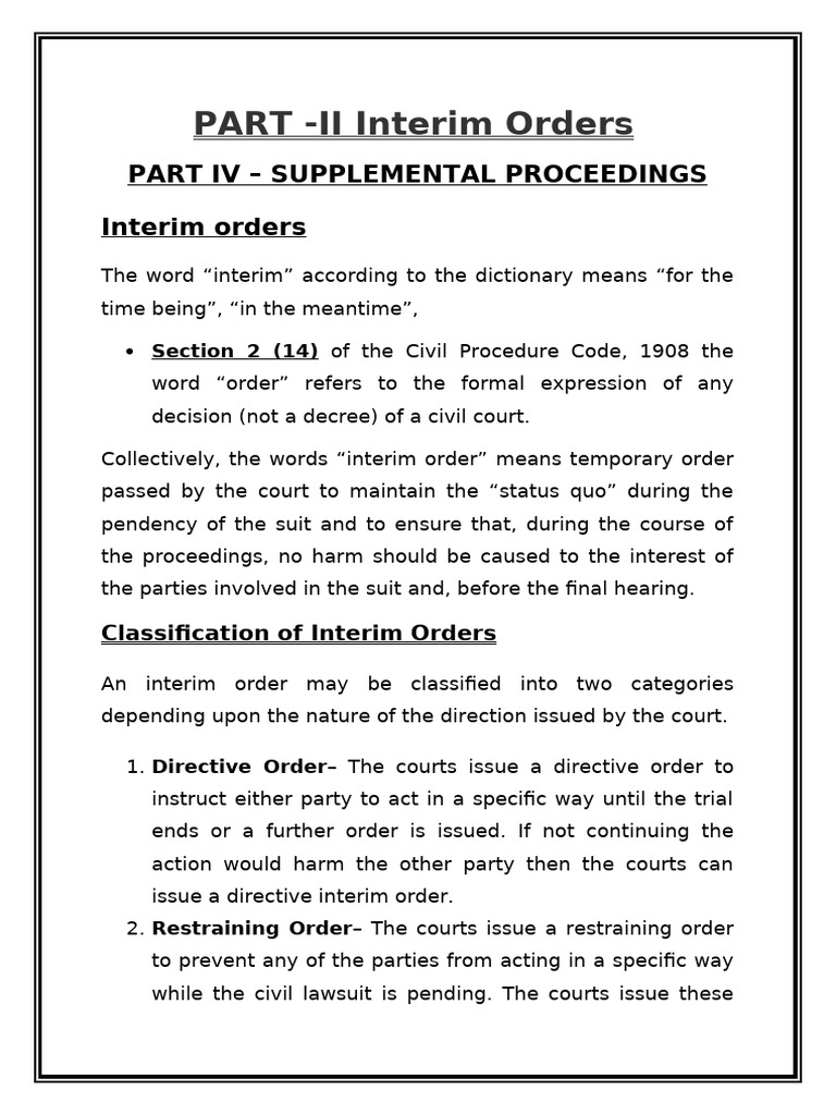 UNIT-IV- PART - II - Interim Orders | PDF | Injunction | Lawsuit UNIT-IV- PART - II - Interim Orders | PDF | Injunction | Lawsuit