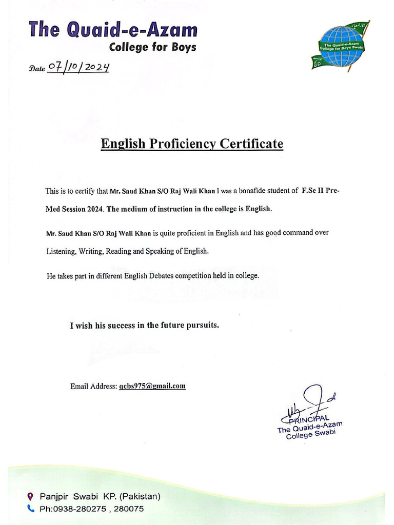 Reference Letter English Proficiency Ce | PDF