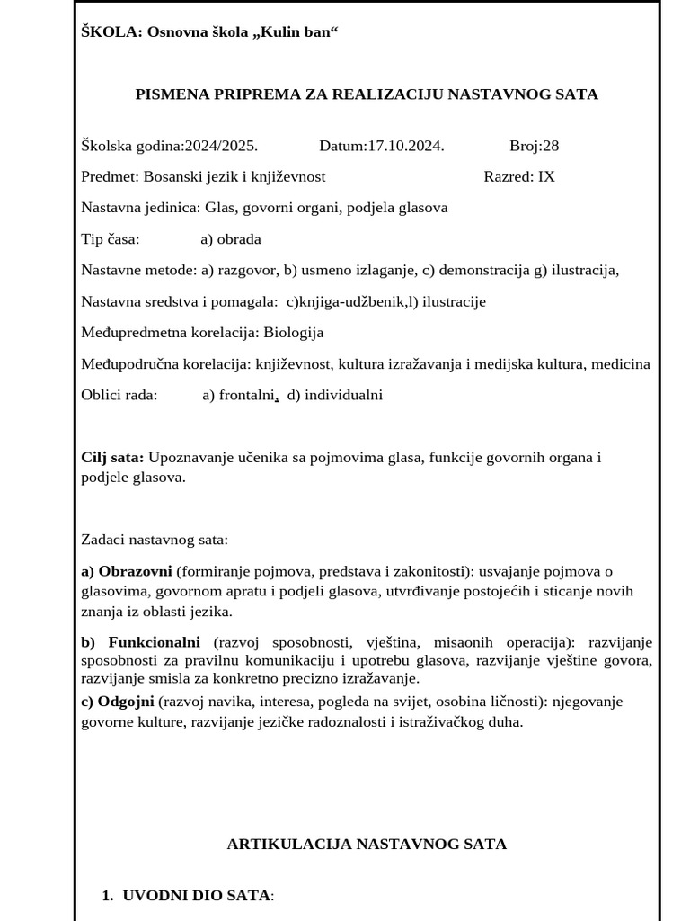 28.priprema - Glas, Govorni Aparat, 2.čas | PDF