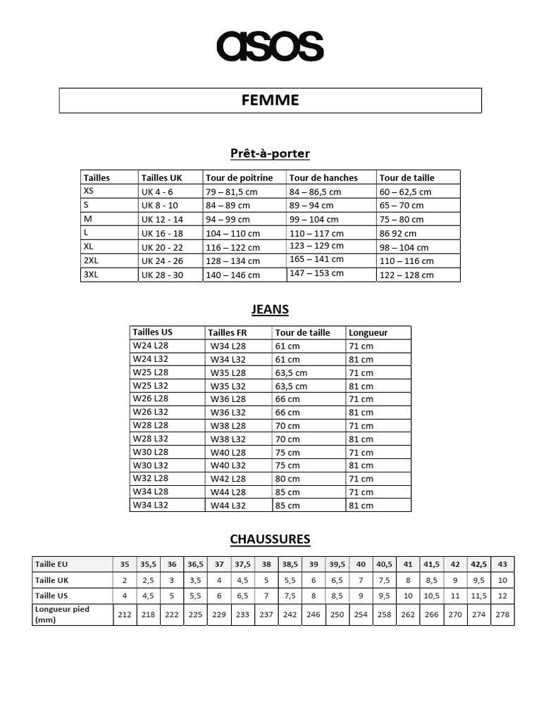 Guide Des Tailles | PDF