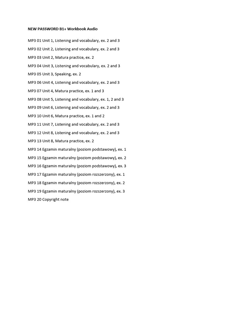 New Password B1+ WB Tracklist | PDF