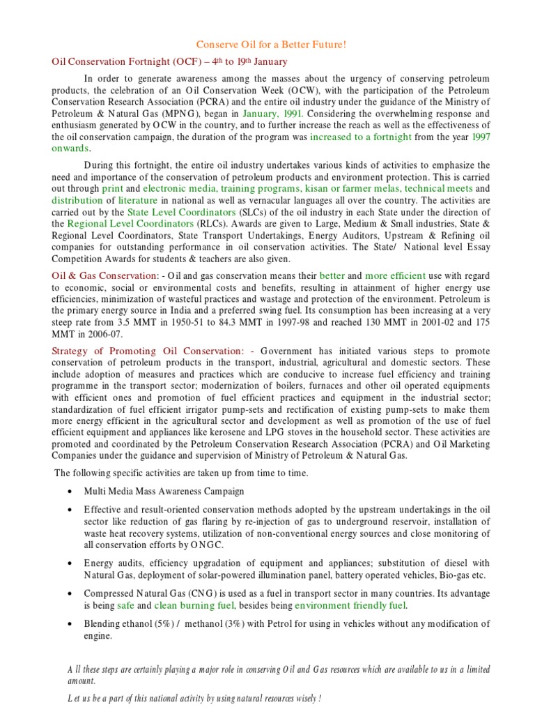 01oil Conservation | PDF | Petroleum | Natural Gas
