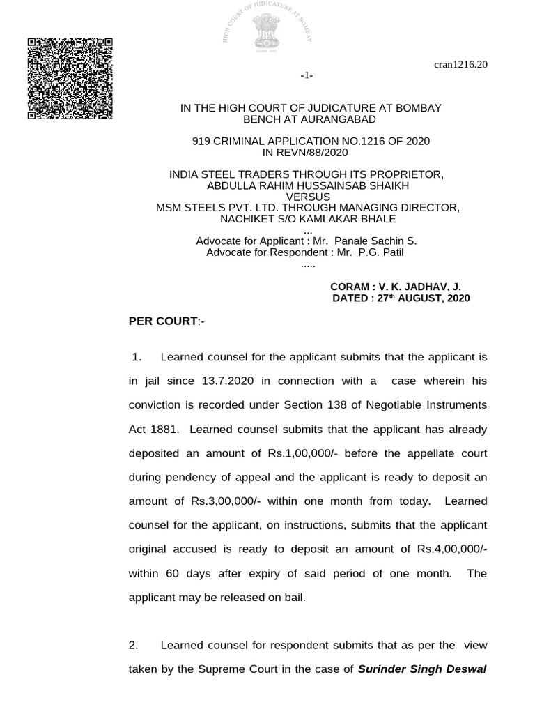 Bombay High Court Aurangabad Bench Order in Anticipatory Bail ...