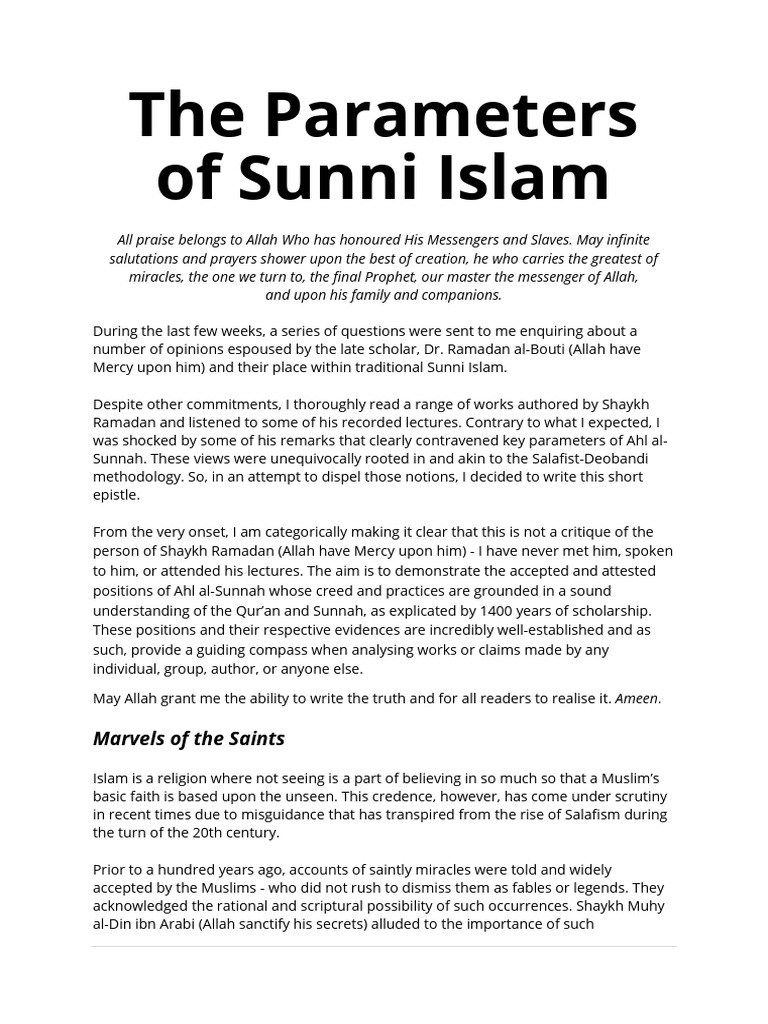 The Parameters of Sunni Islam | PDF | God In Islam | Hadith