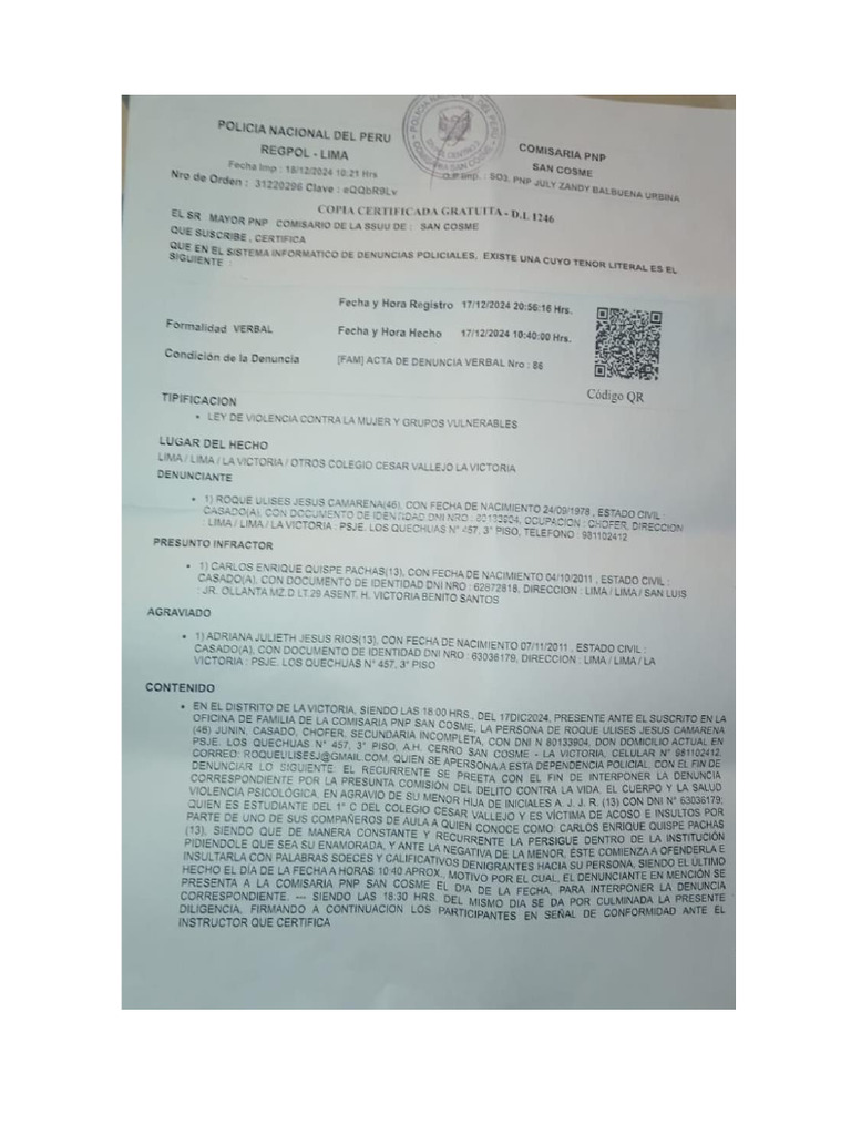 DENUNCIA PNP Y DERIVACIÓN | PDF