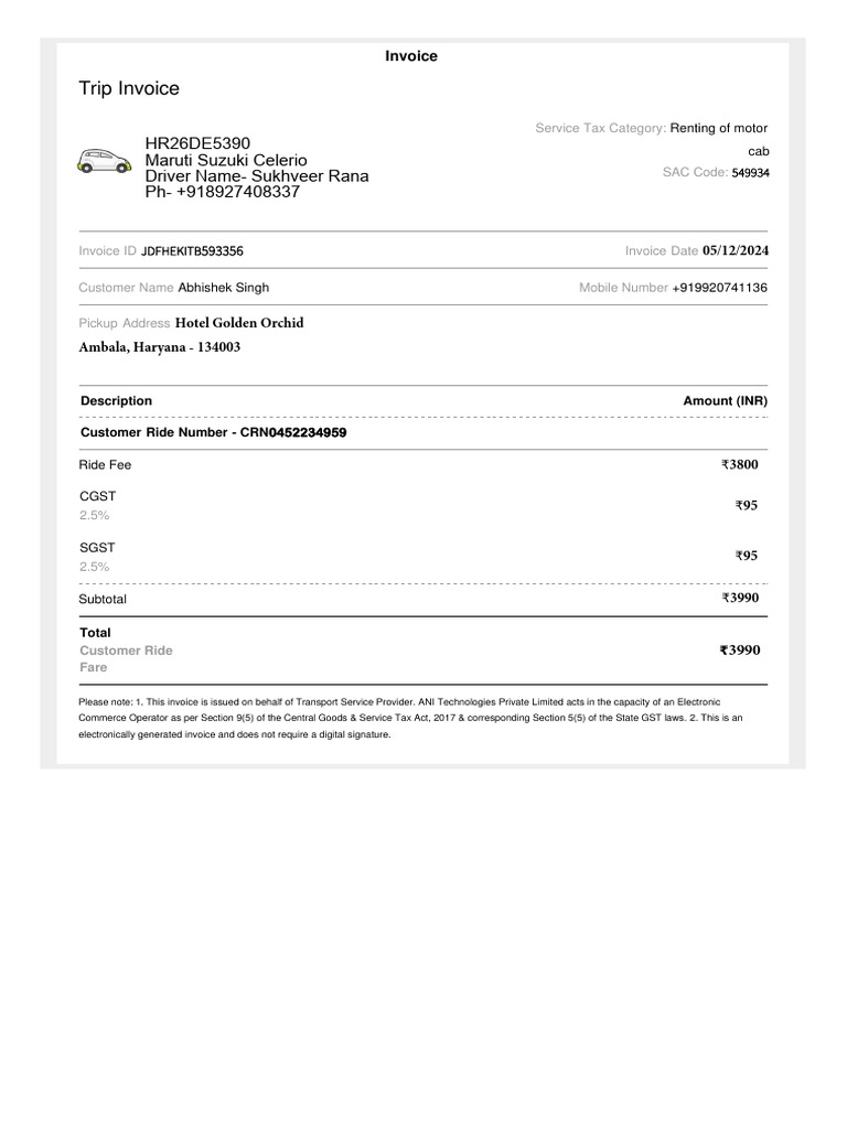 Receipts Cabs Harpinder Singh | PDF | Invoice