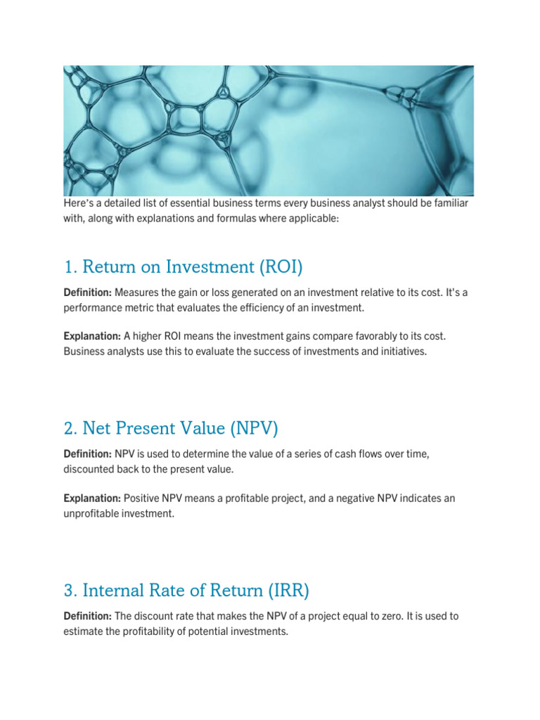 BA Terms | PDF | Internal Rate Of Return | Net Present Value