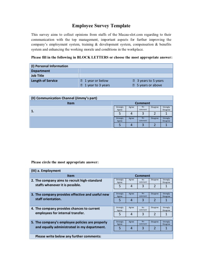 Employee Survey Template | PDF