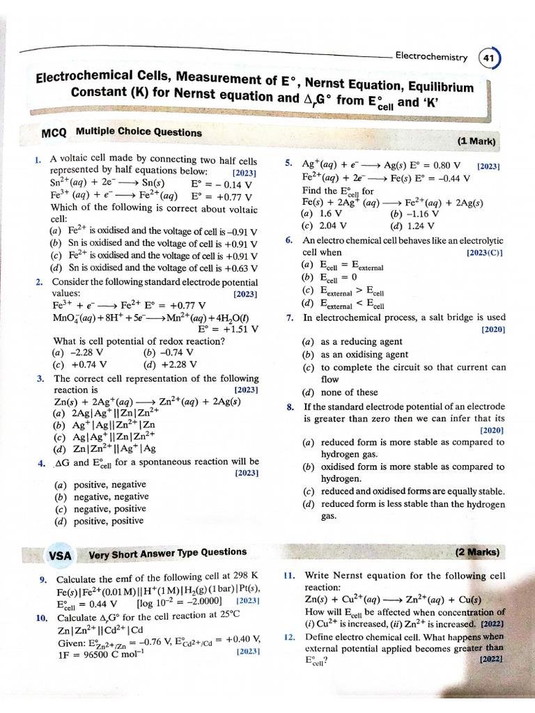 Electro Chemistry BOARDS PYQ 2025 | PDF