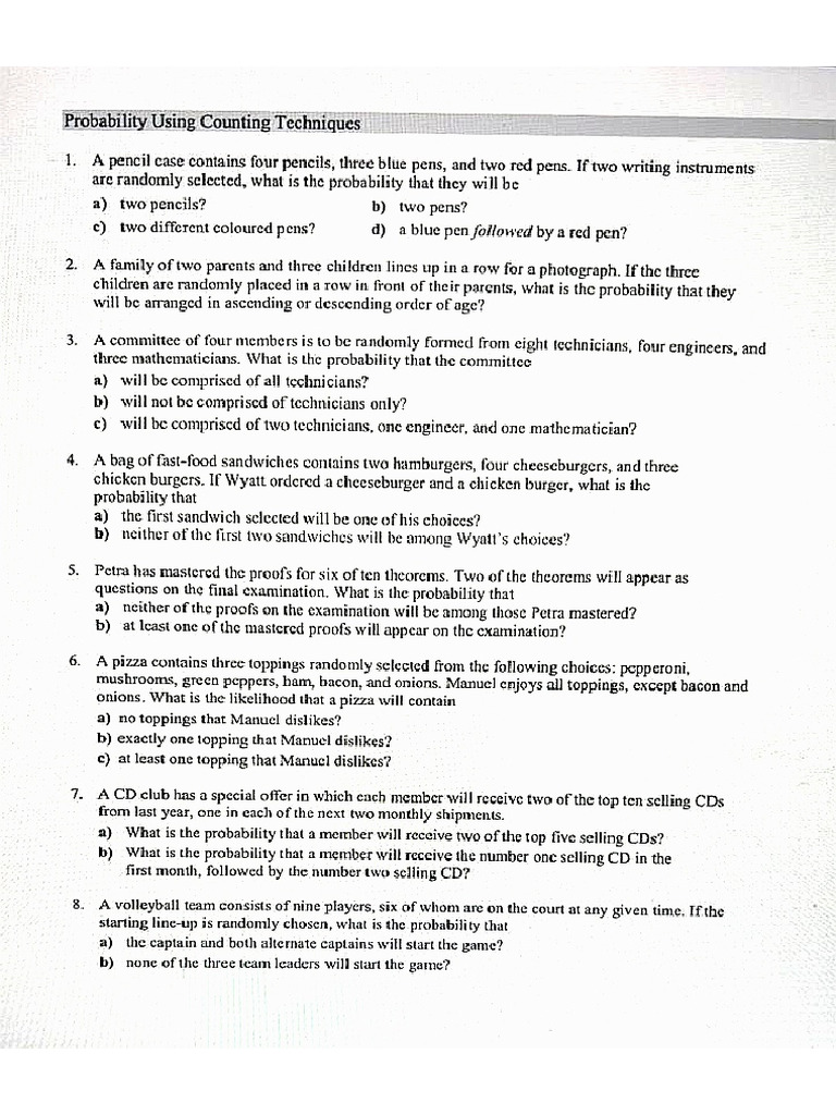 Probability using Counting Techniques questions | PDF Probability using Counting Techniques questions | PDF