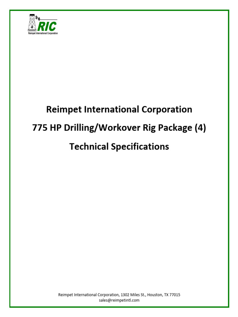 775 HP Drilling Rig Package Details | PDF | Pump | Energy Technology
