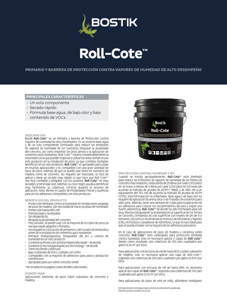 Roll-Cote™: Barrera de Humedad Eficaz | PDF | Hormigón | Agua