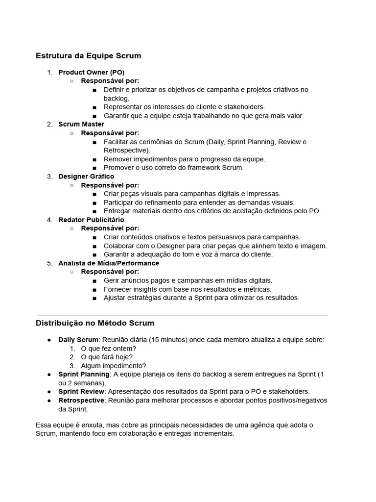 Estrutura da Equipe Scrum em Agências | PDF