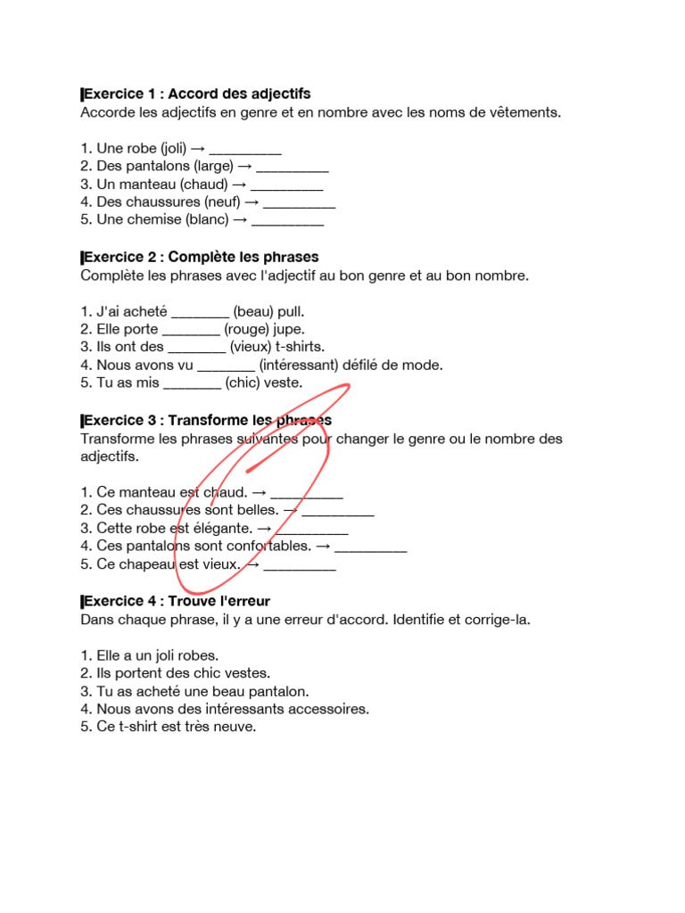 Accord des adjectifs en français | PDF