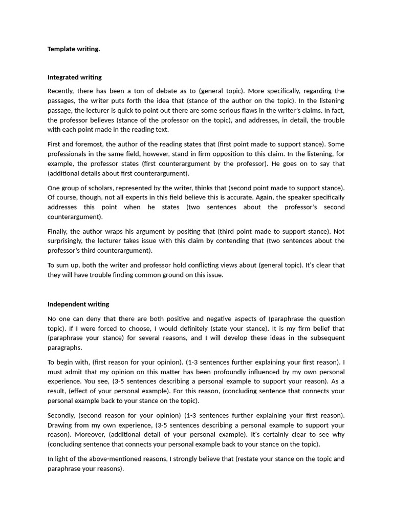 Integrated Writing Template Guide | PDF