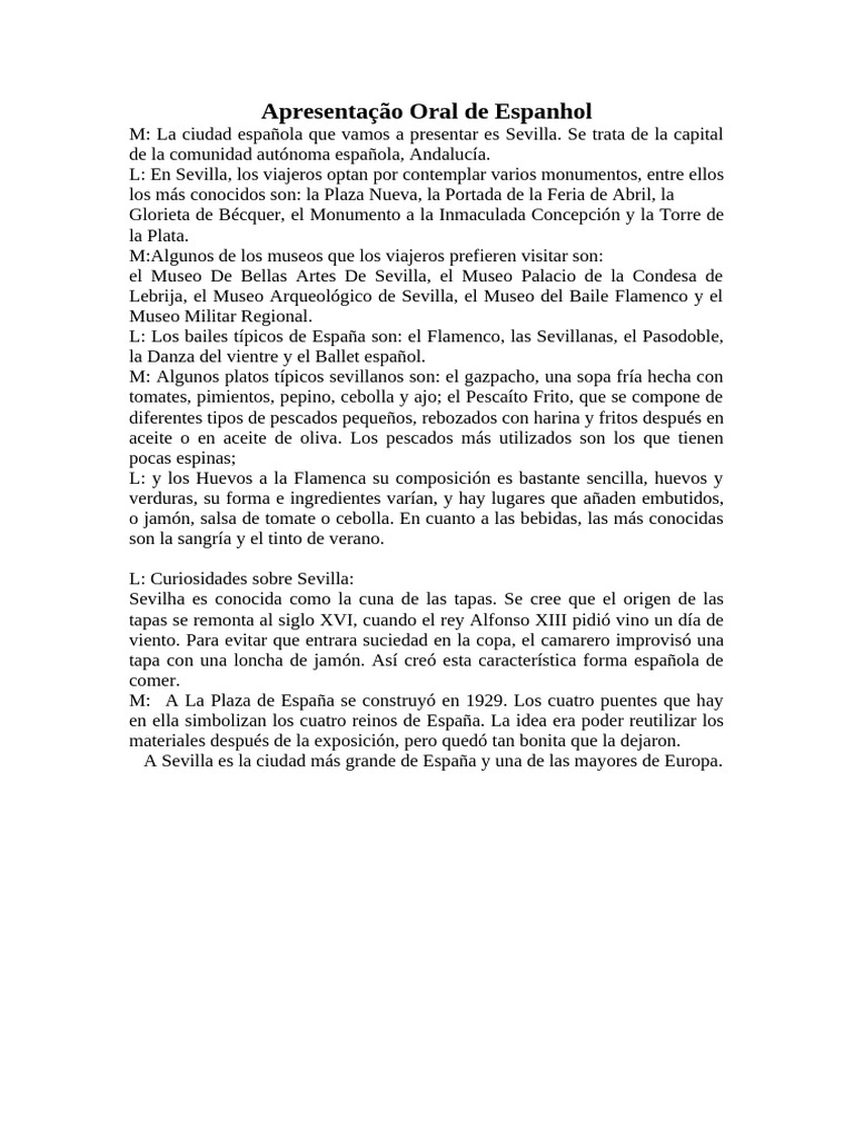 Apresentação Oral de Espanhol | PDF