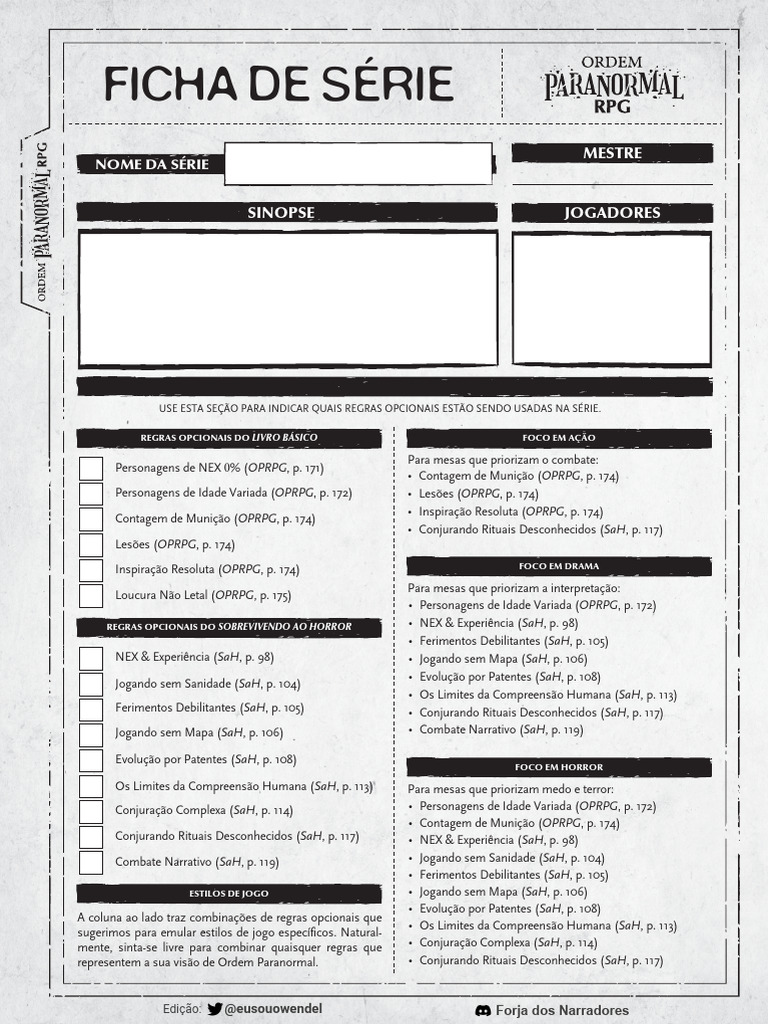 Ficha de Série Editável (Ordem Paranormal) | PDF