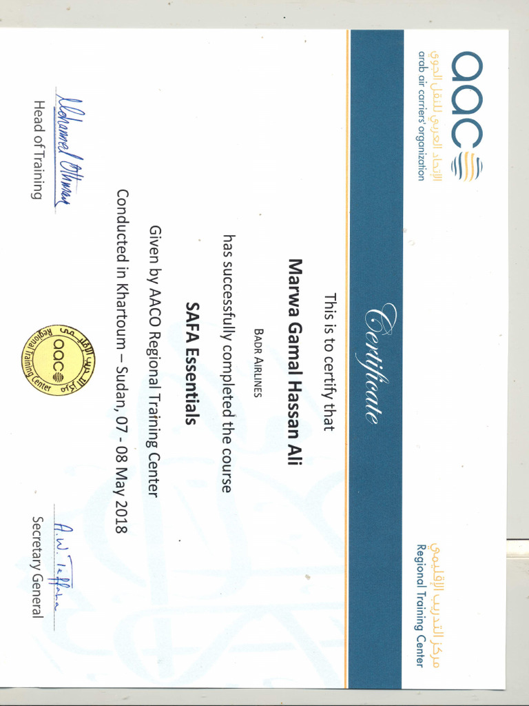 Safa Essentials Certificate - Marwa | PDF