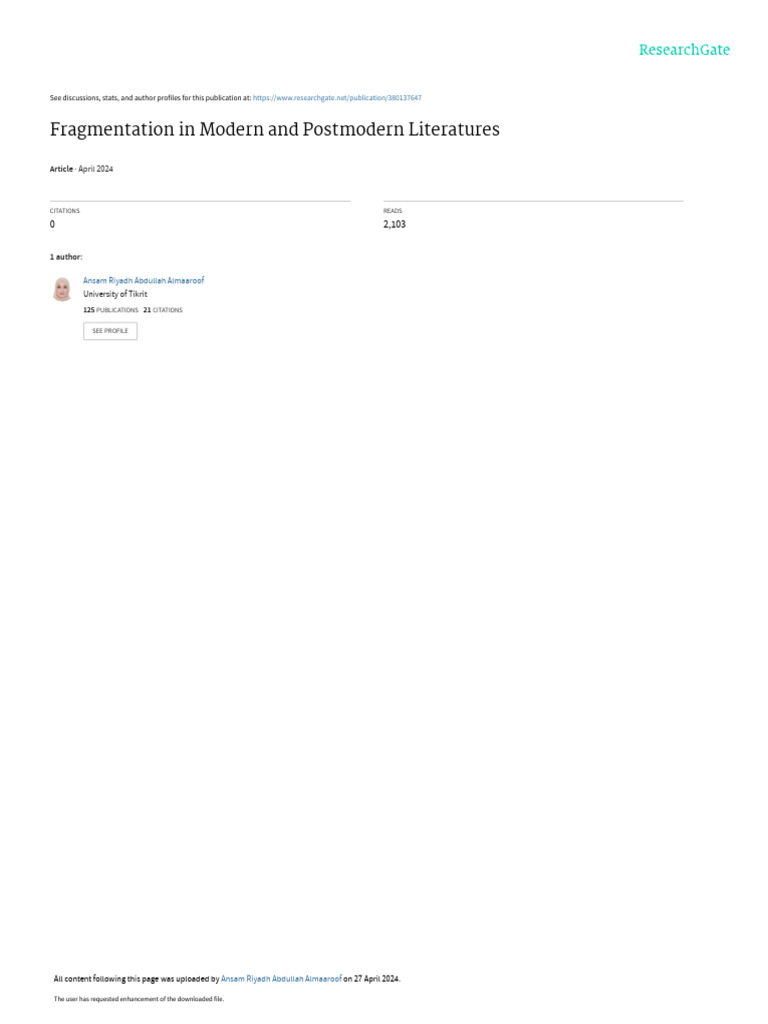 Fragmentation in Modern vs. Postmodern Literature | PDF | Literary ...