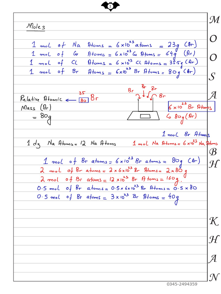 O Level Moles Class Notes 2024 | PDF | Mole (Unit) | Methane