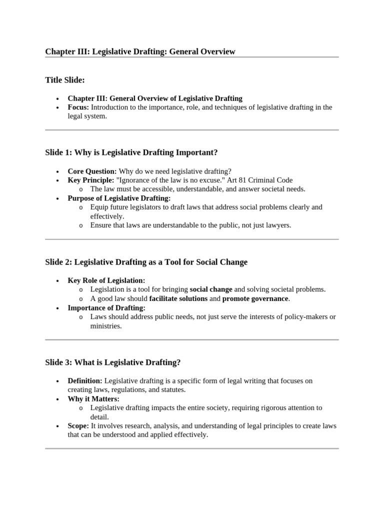 Chapter III Legislative Drafting General Overview | PDF | Cost–Benefit ...